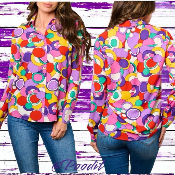 Ovi | Tops | Cute And Colorful Button Up Blouse S M L | Poshmark